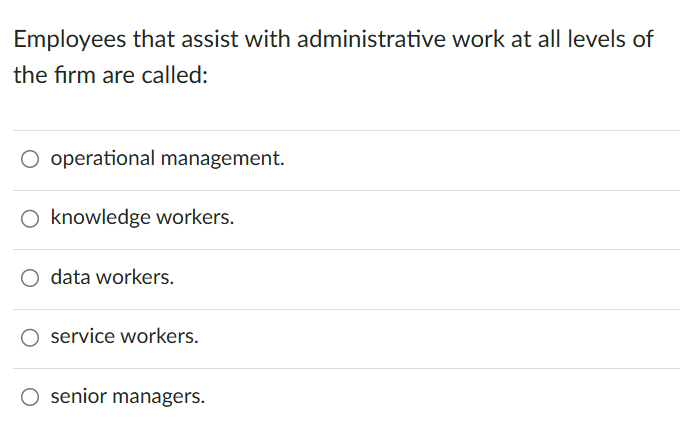 Solved Employees that assist with administrative work at all | Chegg.com