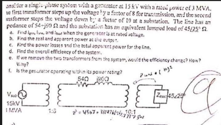 Solved nns: der a sing: mhase system with a genertor at 15kV | Chegg.com