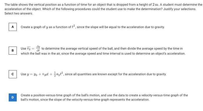 Solved Time (s) Vertical Position (m) 0.0 5.0 0.3 4.7 0.5 | Chegg.com