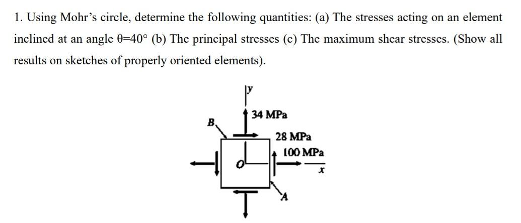 Solved 1. Using Mohr's circle, determine the following | Chegg.com