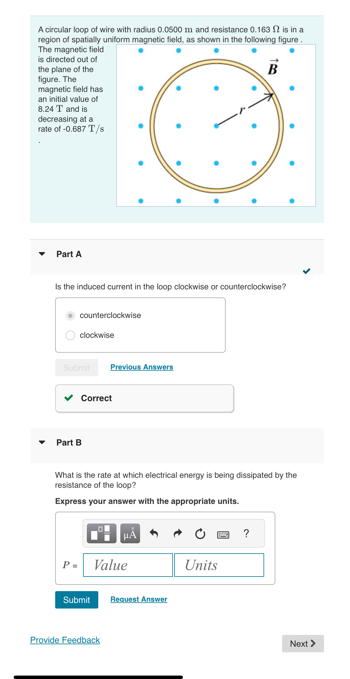 Solved A circular loop of wire with radius 0.0500m ﻿and | Chegg.com