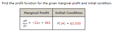 Solved Find the profit function for the given marginal | Chegg.com