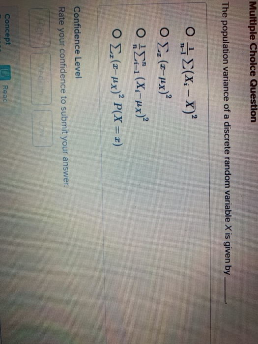 Solved Multiple Choice Question The population variance of a | Chegg.com