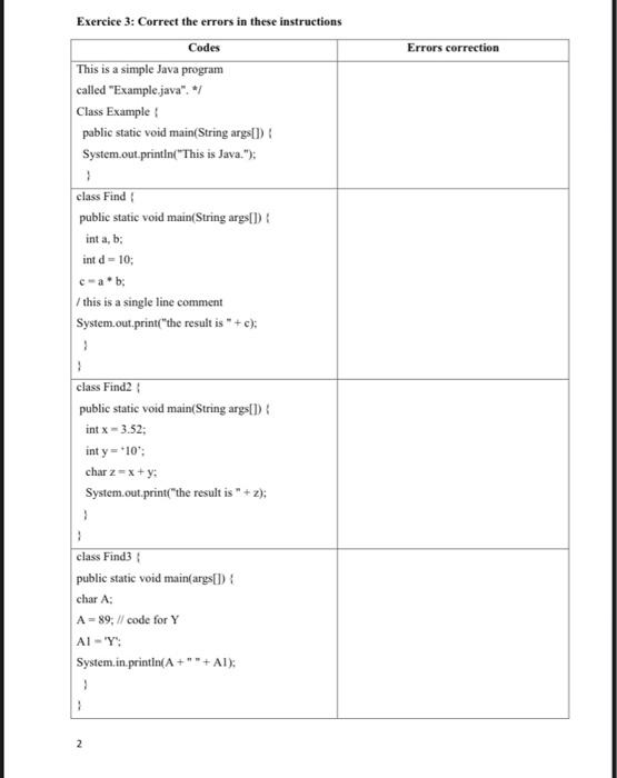 Solved Exercice 3: Correct the errors in these instructions | Chegg.com