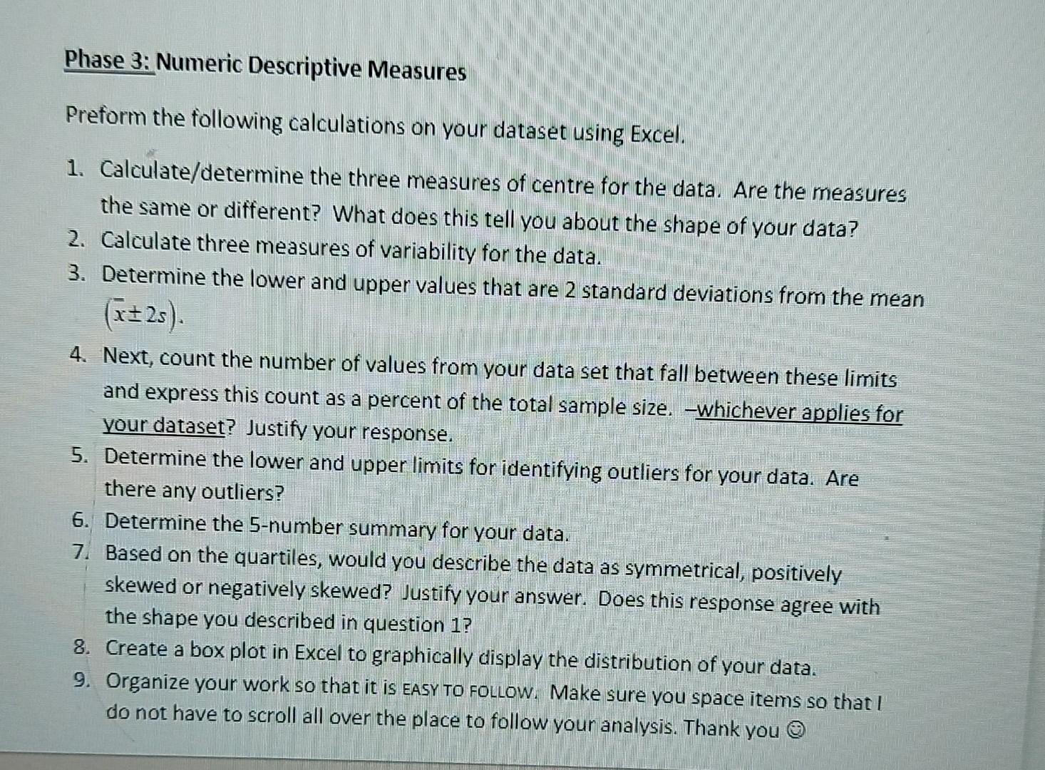 Solved Phase 3: Numeric Descriptive Measures Preform the | Chegg.com