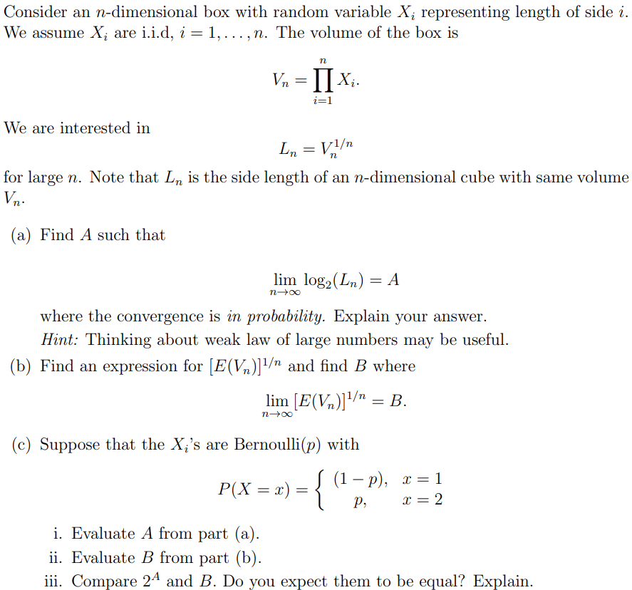 Solved Consider an n-dimensional box with random variable xi | Chegg.com