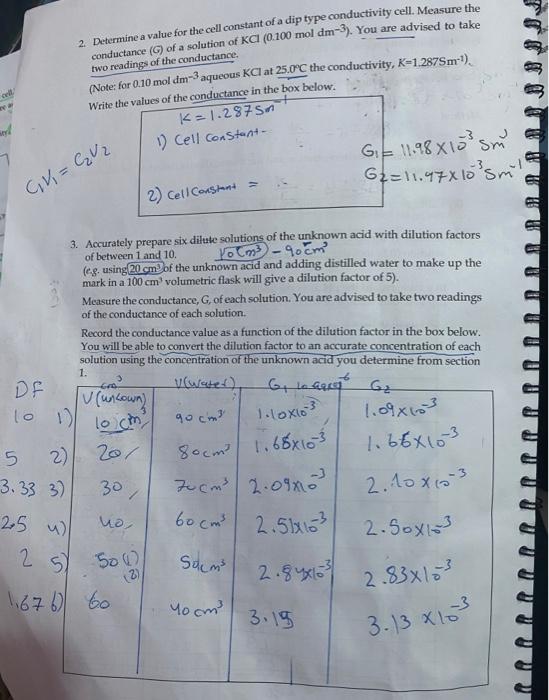 Solved 2. Determine a value for the cell constant of a dip | Chegg.com