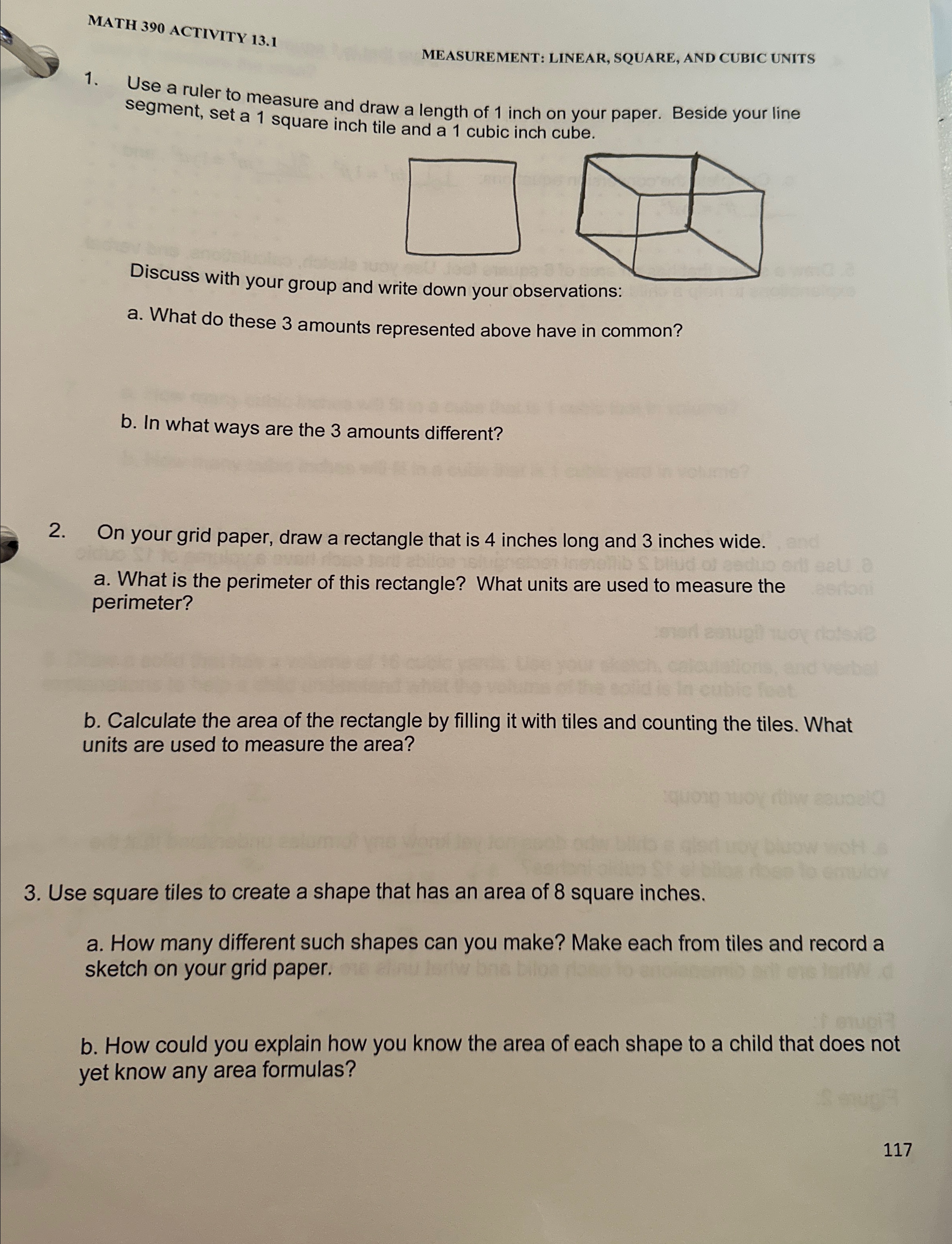 Solved MATH 390 ﻿ACTIVITY 13.1MEASUREMENT: LINEAR, SQUARE, | Chegg.com