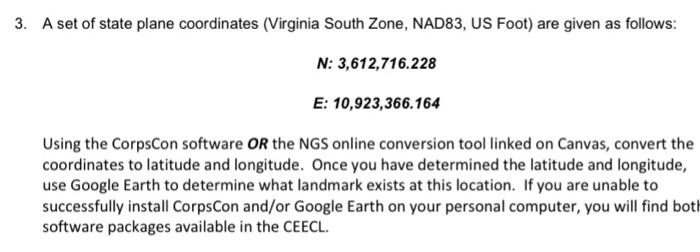 Solved 3. A set of state plane coordinates (Virginia South | Chegg.com