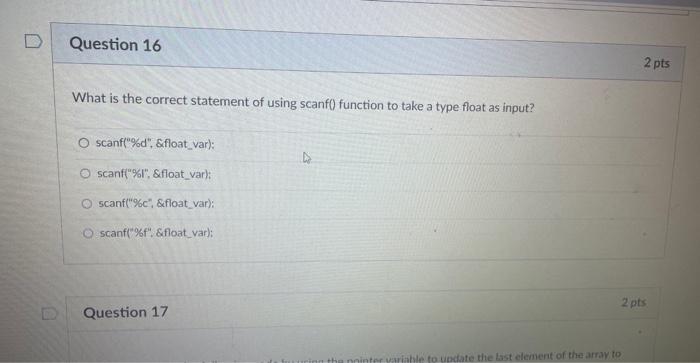 Solved What is the correct statement of using scanf() | Chegg.com