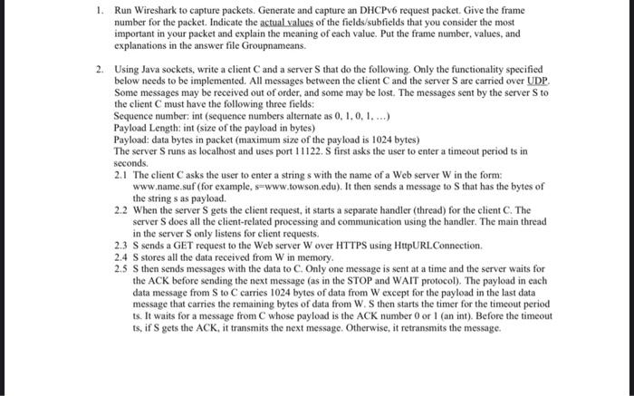 Solved 1. Run Wireshark to capture packets. Generate and | Chegg.com