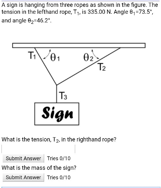 Solved A sign is hanging from three ropes as shown in the | Chegg.com