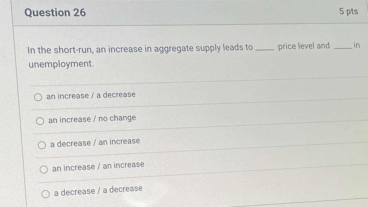 Solved Question 265ptsIn the short-run, an increase in | Chegg.com