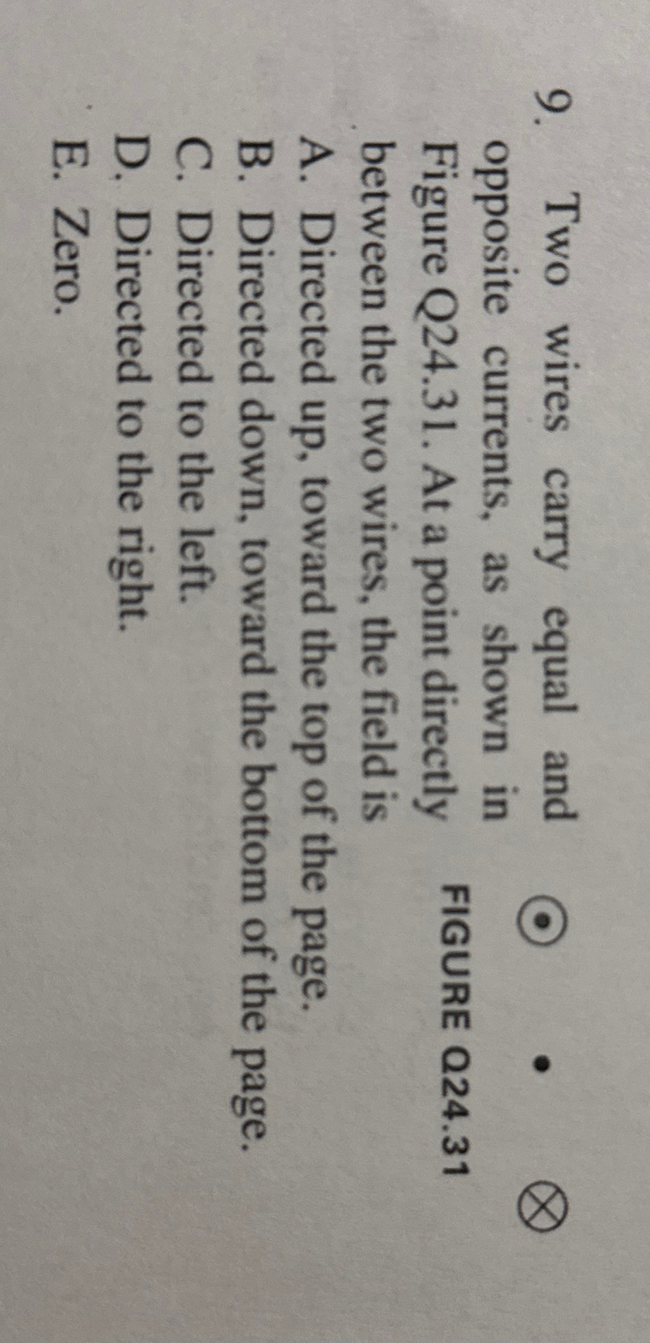 Solved Two wires carry equal and opposite currents, as shown | Chegg.com