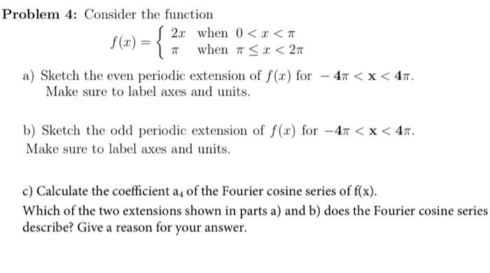 Solved Problem 4: Consider the function 2x f(x) = { TT when | Chegg.com