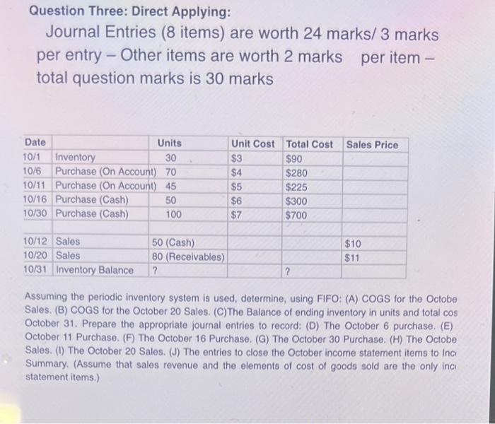 Solved Question Three: Direct Applying: Journal Entries (8 | Chegg.com
