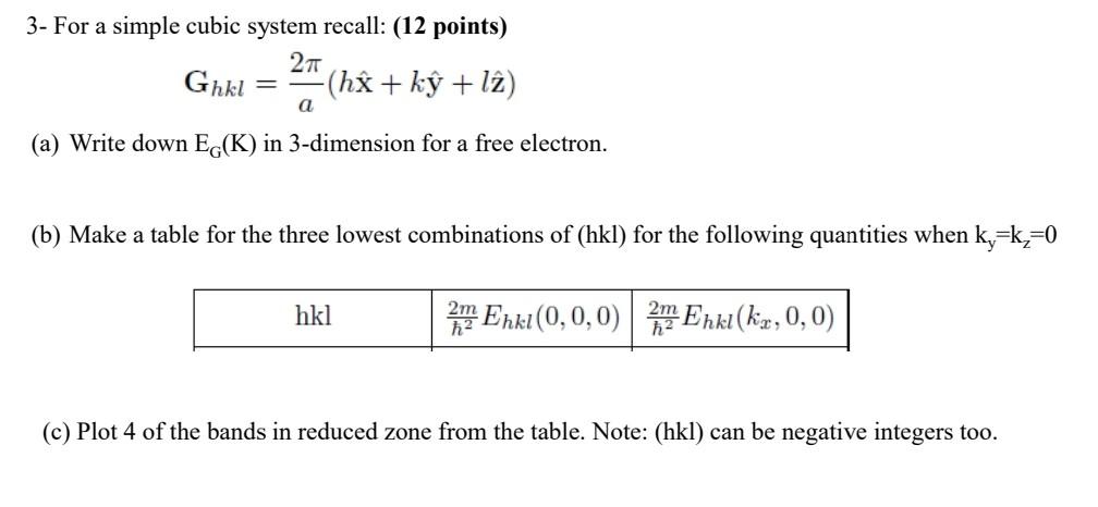 Solved 3- For a simple cubic system recall: (12 points) | Chegg.com