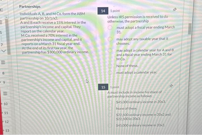 Solved Partnerships Individuals A, B, and M Co. form the ABM | Chegg.com