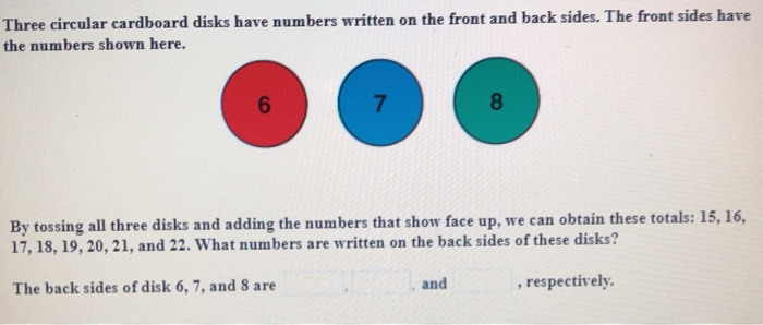 Solved Three circular cardboard disks have numbers written | Chegg.com