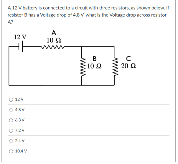 Solved A 12 ﻿V battery is connected to a circuit with three | Chegg.com