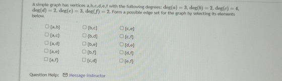 Solved A simple graph has vertices a,b,c,d,e,f ﻿with the | Chegg.com