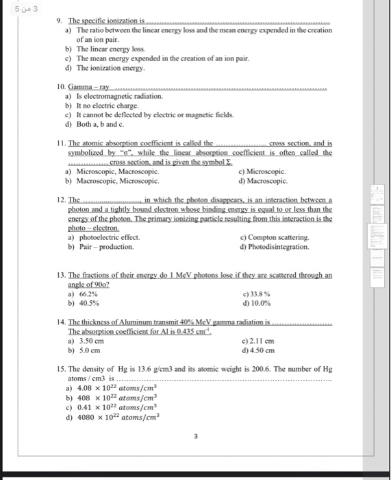 Solved 3 من 5 9. The specific ionization is ........ a) The | Chegg.com