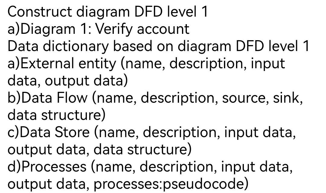 Solved Construct diagram DFD level 1 a)Diagram 1: Verify | Chegg.com