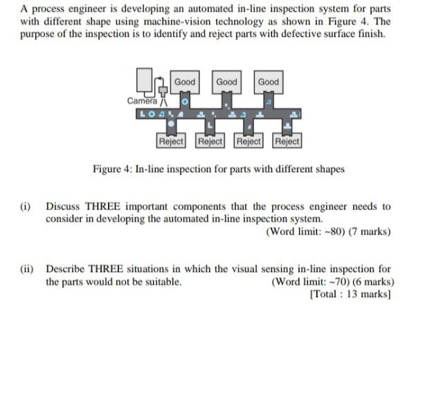 Solved A process engineer is developing an automated in-line | Chegg.com