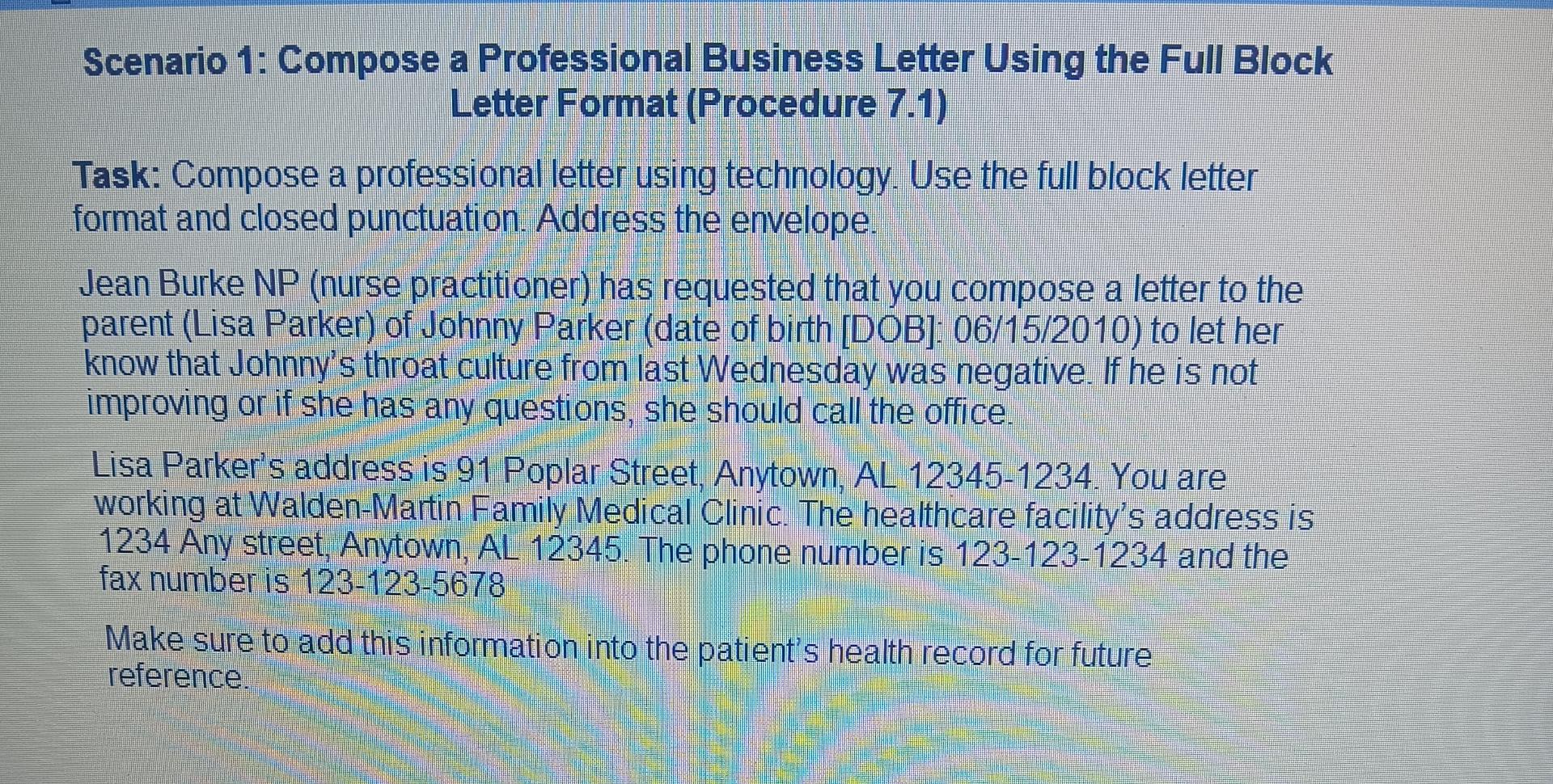 Solved Scenario 1: Compose a Professional Business Letter | Chegg.com