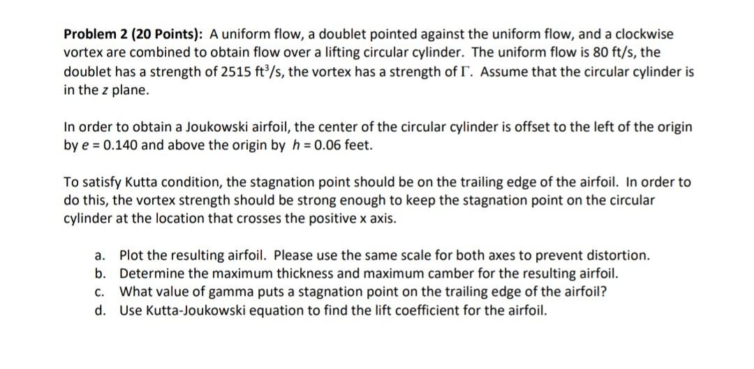 Problem 2 (20 Points): A uniform flow, a doublet | Chegg.com