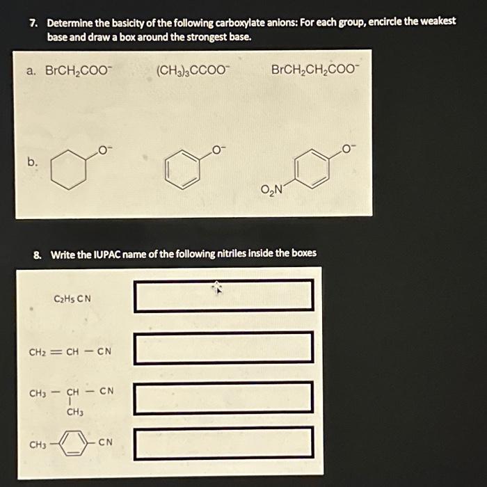 Solved 7. Determine the basicity of the following | Chegg.com
