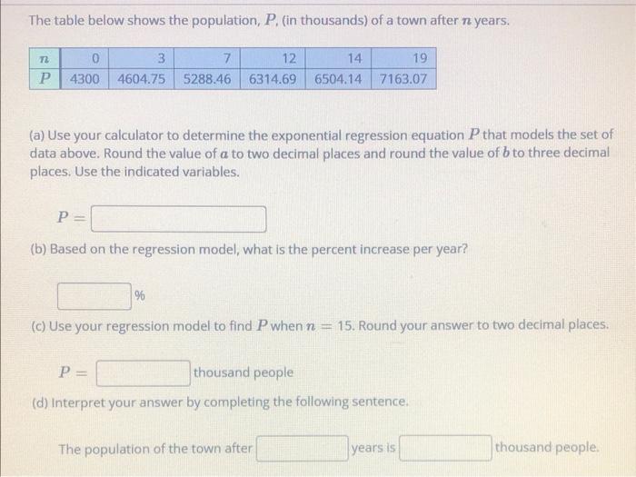 Solved The table below shows the population, P, (in | Chegg.com