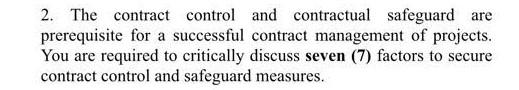 Solved 2. The contract control and contractual safeguard are | Chegg.com