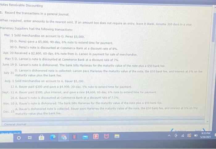 Solved Notes Receivable Discounting 1. Record the | Chegg.com