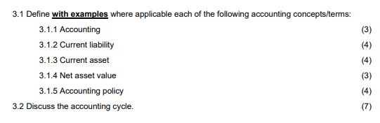 Solved 3.1 ﻿Define with examples where applicable each of | Chegg.com