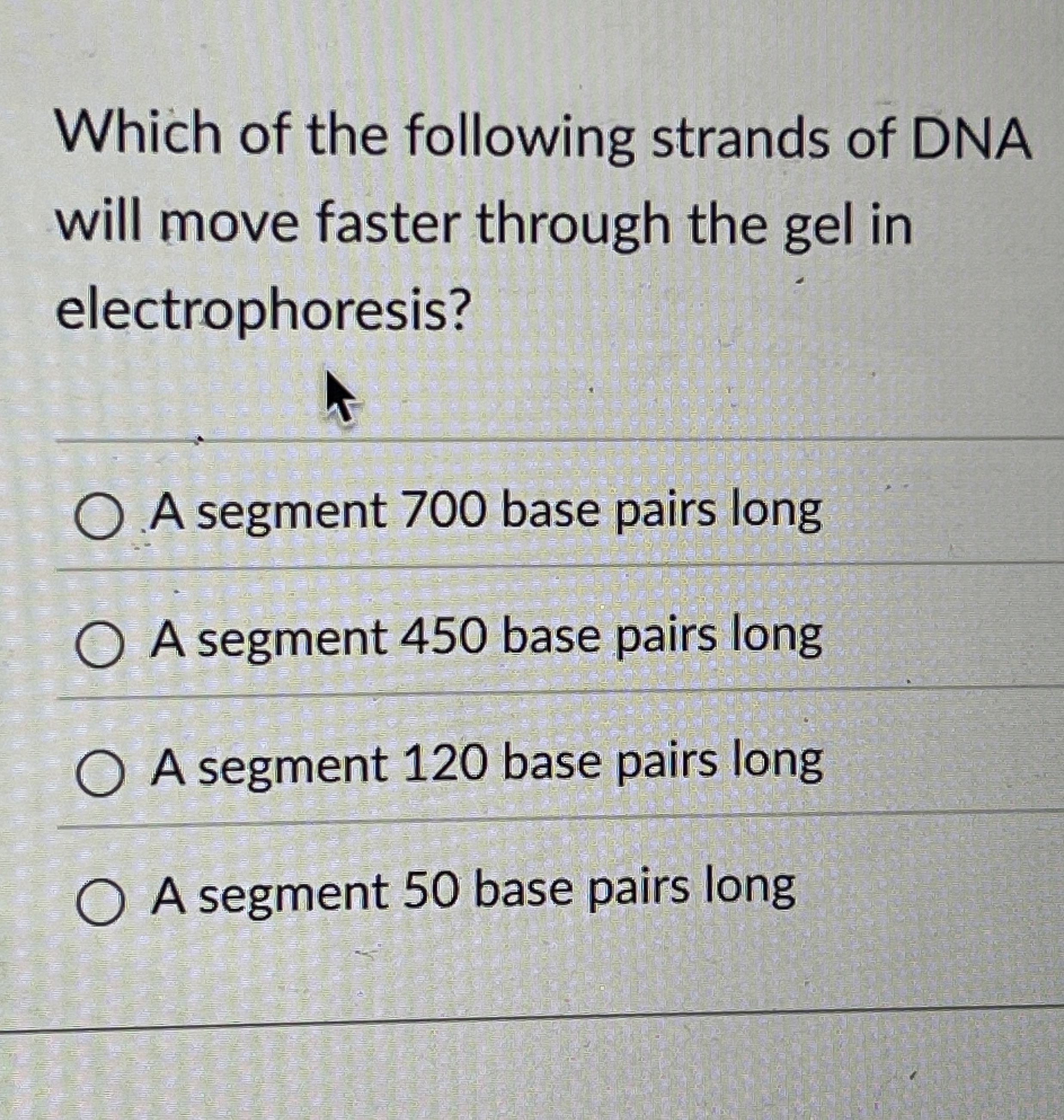 Solved Which of the following strands of DNA will move | Chegg.com