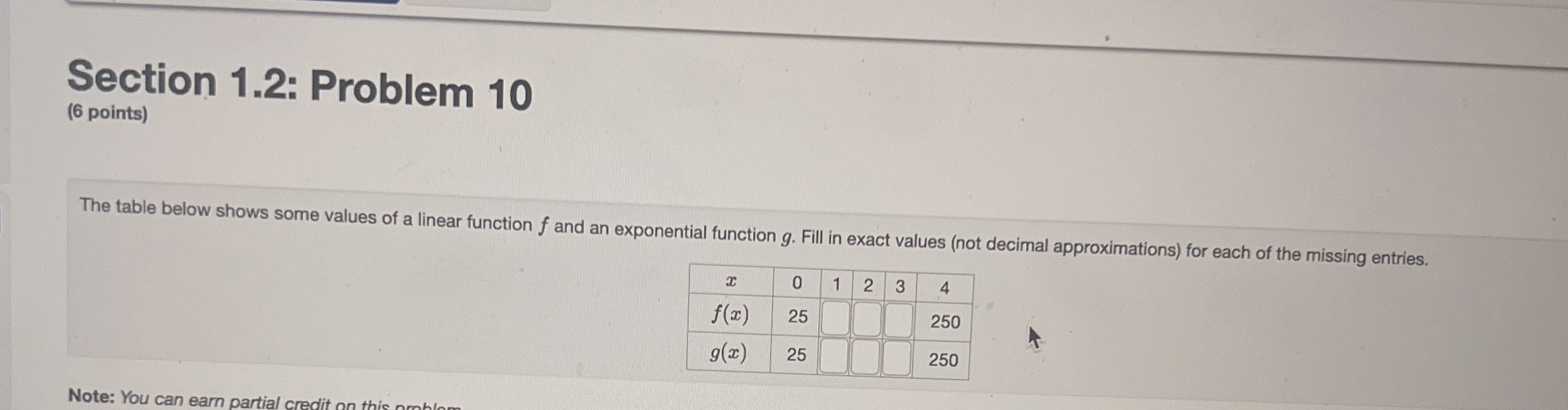 Solved Section 1.2: Problem 10(6 ﻿points)The table below | Chegg.com