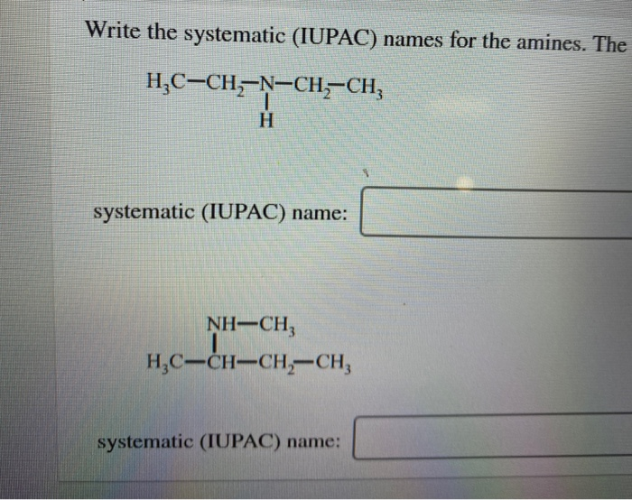 Solved Write the systematic (IUPAC) names for the amines. | Chegg.com