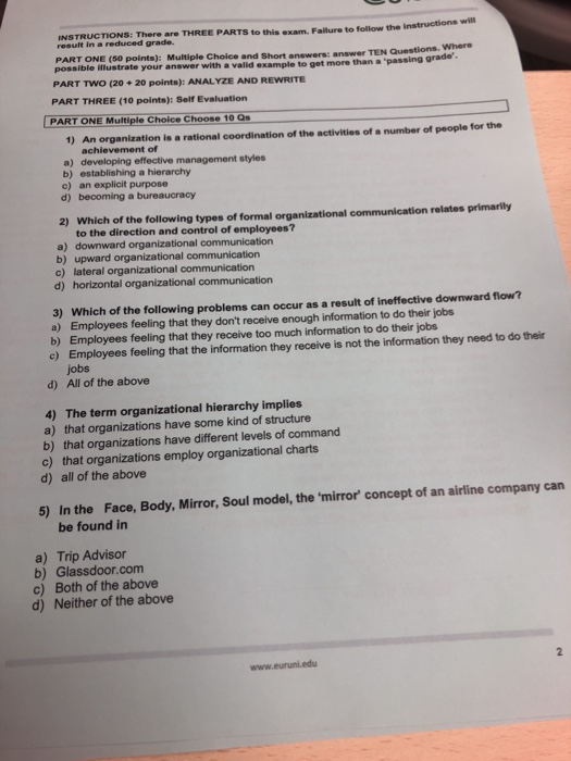 Solved INSTRUCTIONS: There are THREE PARTS to this exam. | Chegg.com