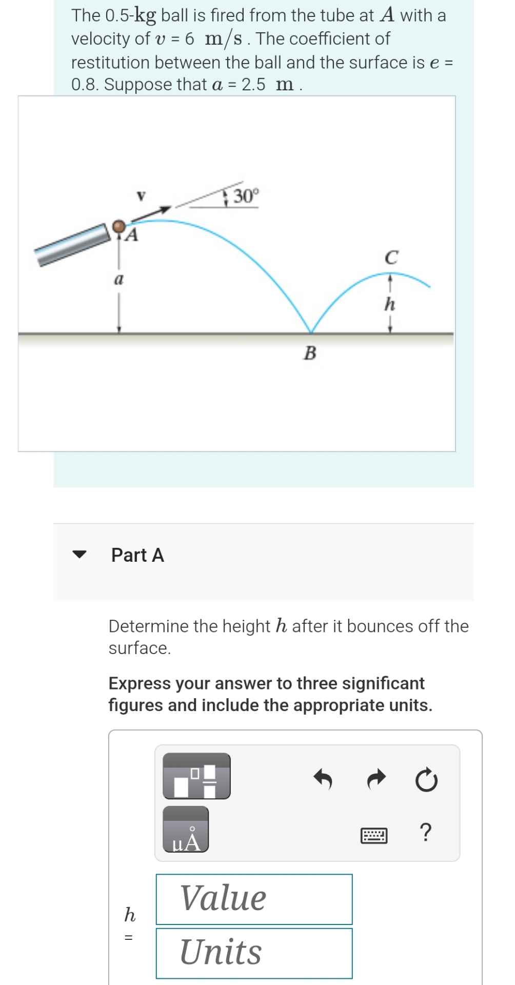 Solved The 0.5-kg ﻿ball is fired from the tube at A with a | Chegg.com