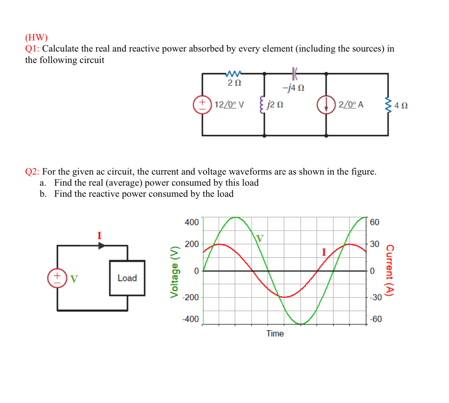 Solved (HW)Q1: Calculate the real and reactive power | Chegg.com
