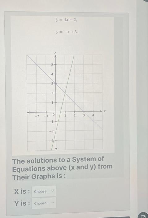 Solved -2 7 -1 5 4 3 2 L 0 -1 -2 y = 4x - 2, X is : | Chegg.com