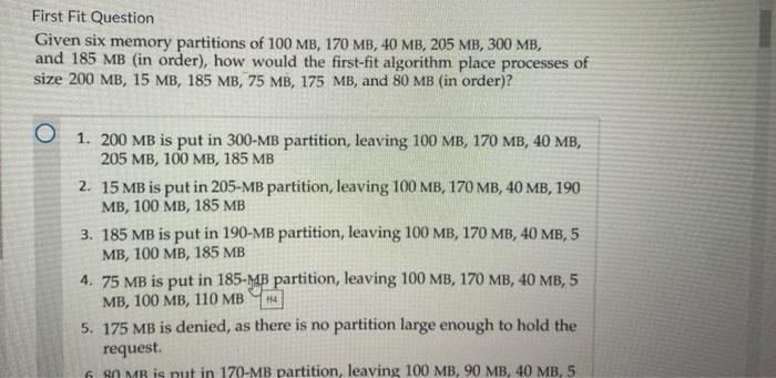 Solved First Fit Question Given six memory partitions of | Chegg.com