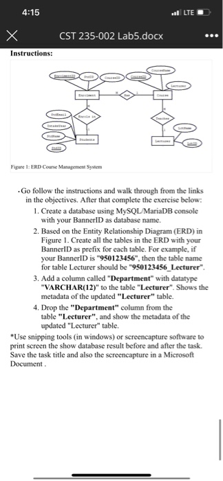Solved 4:15 LTE X CST 235-002 Lab5.docx Instructions: DEWIDE | Chegg.com