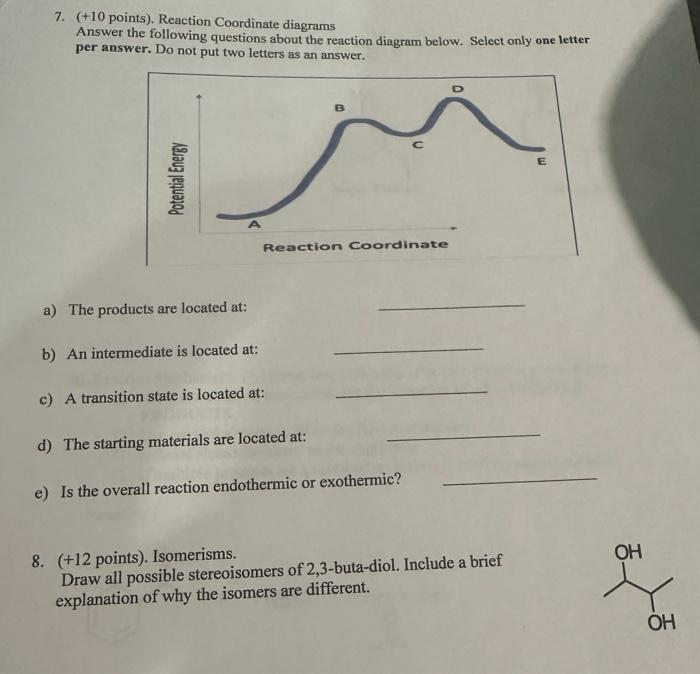Solved 7. (+10 points). Reaction Coordinate diagrams Answer | Chegg.com