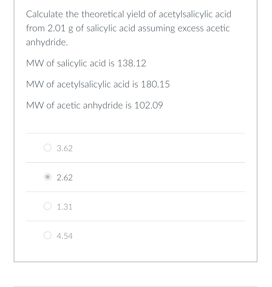 Solved Calculate the theoretical yield of acetylsalicylic | Chegg.com