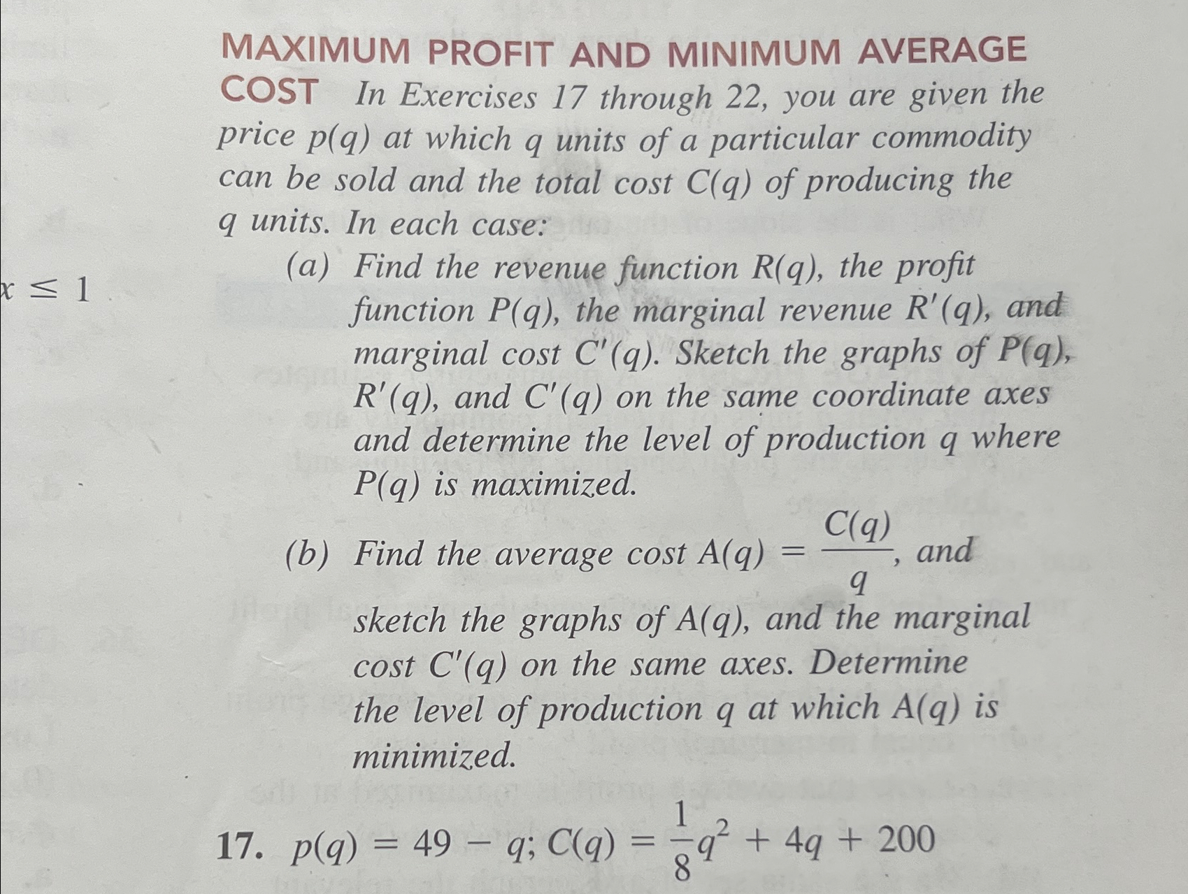 Solved MAXIMUM PROFIT AND MINIMUM AVERAGE COST In Exercises | Chegg.com