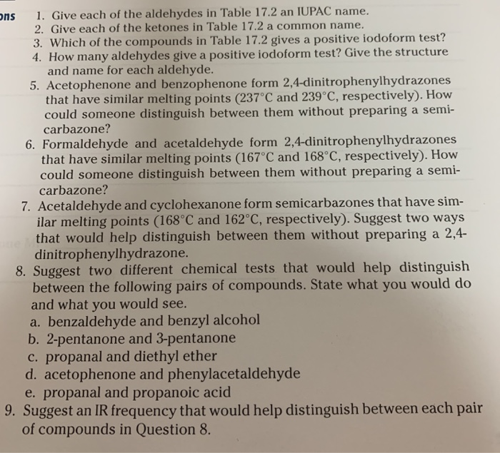 Solved ons 1. Give each of the aldehydes in Table 17.2 an | Chegg.com