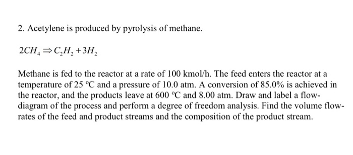 Solved 2. Acetylene is produced by pyrolysis of methane. | Chegg.com