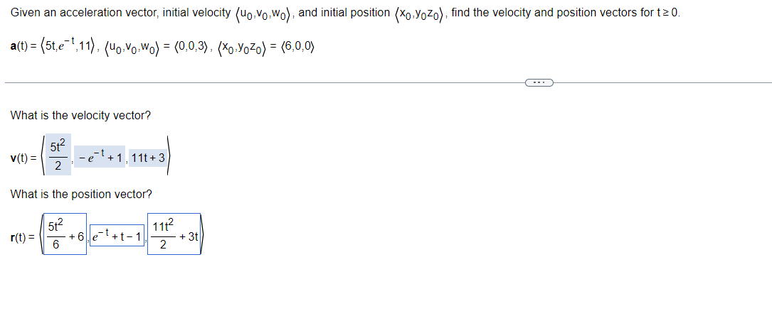 Solved Given an acceleration vector, initial velocity | Chegg.com